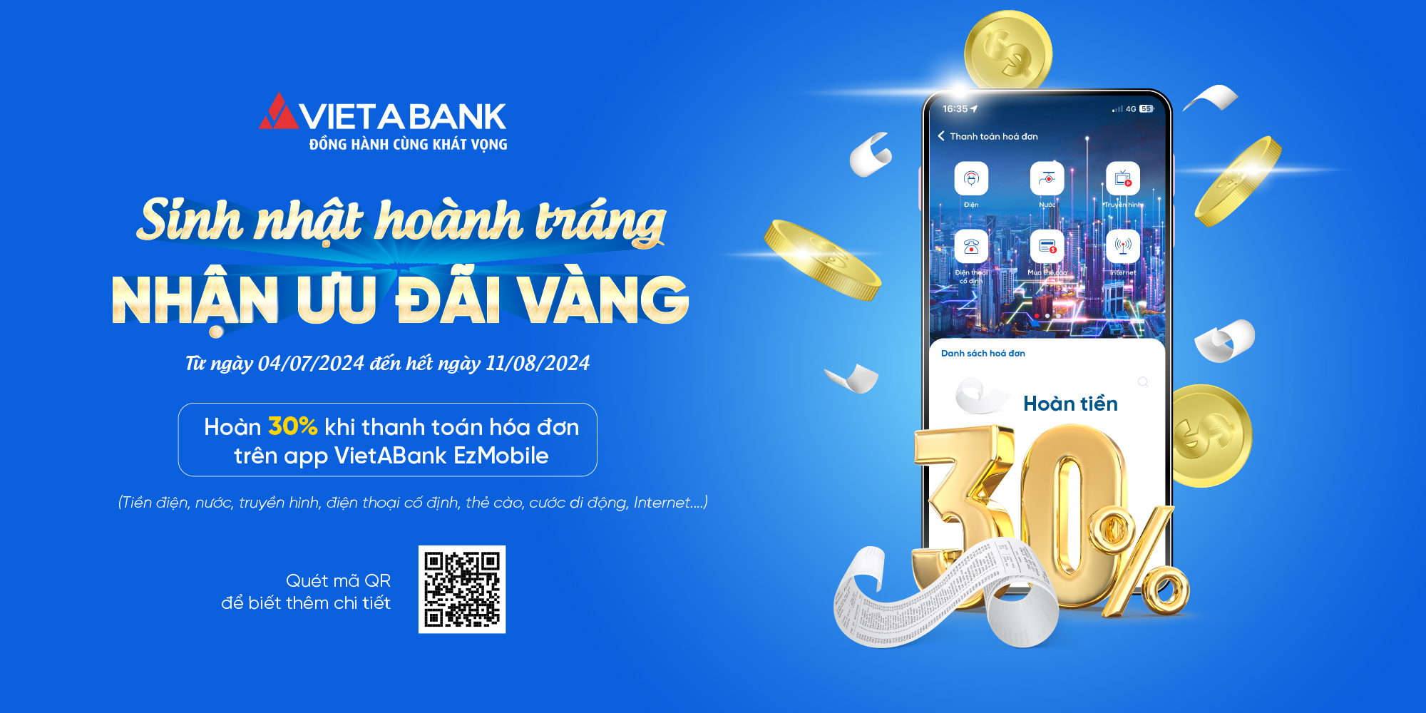 SINH NHẬT HOÀNH TRÁNG, NHẬN ƯU ĐÃI VÀNG CÙNG VIETABANK